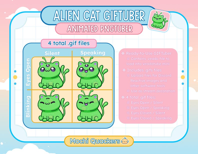 Animated Pngtuber - Green Alien Cat PNG Tuber | Veadotube, Twitch ...