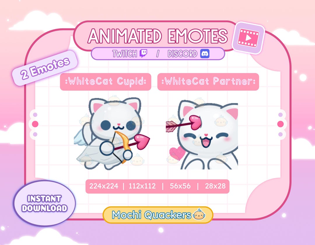 Matching ANIMATED Emotes | White Cupid Cat Emotes for Twitch & Discord ...
