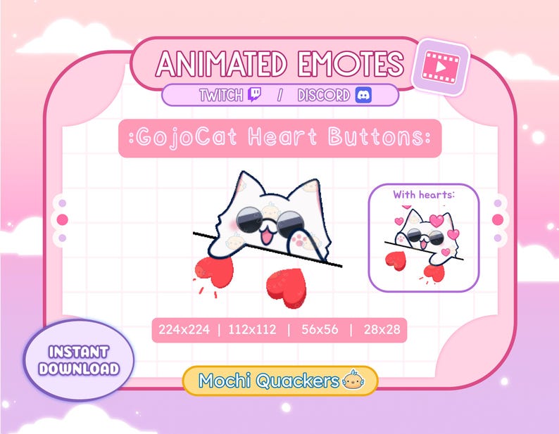 ANIMATED Valentines EMOTE | JJK Gojo Cat Heart Buttons Emote for Twitch ...