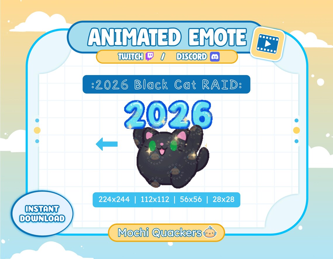 Animated 2026 Emote: Black Cat RAID | New Years 2026, Twitch Stream ...