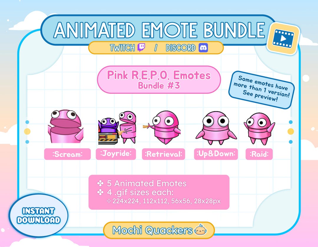 ANIMATED R.E.P.O. Bundle | Baby Pink REPO Emotes: REPO Scream, Cart ...