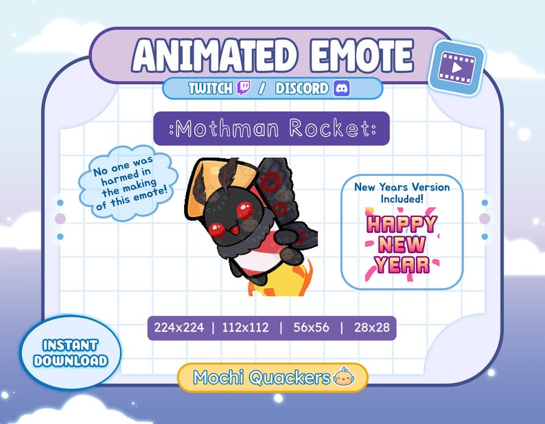 ANIMATED Emote | Rocket Mothman - New Years Fireworks | Black Moth ...