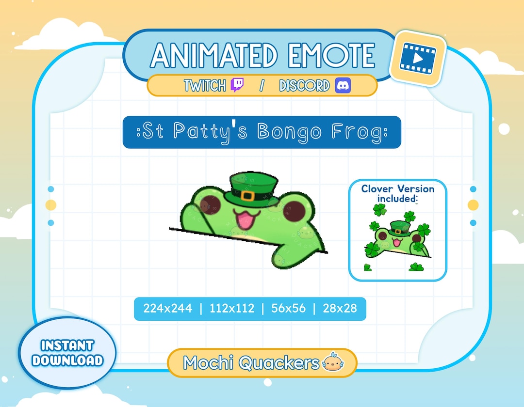 St Patrick's Animated Emote | Green Frog Bongo - Lucky Shamrock Clover ...