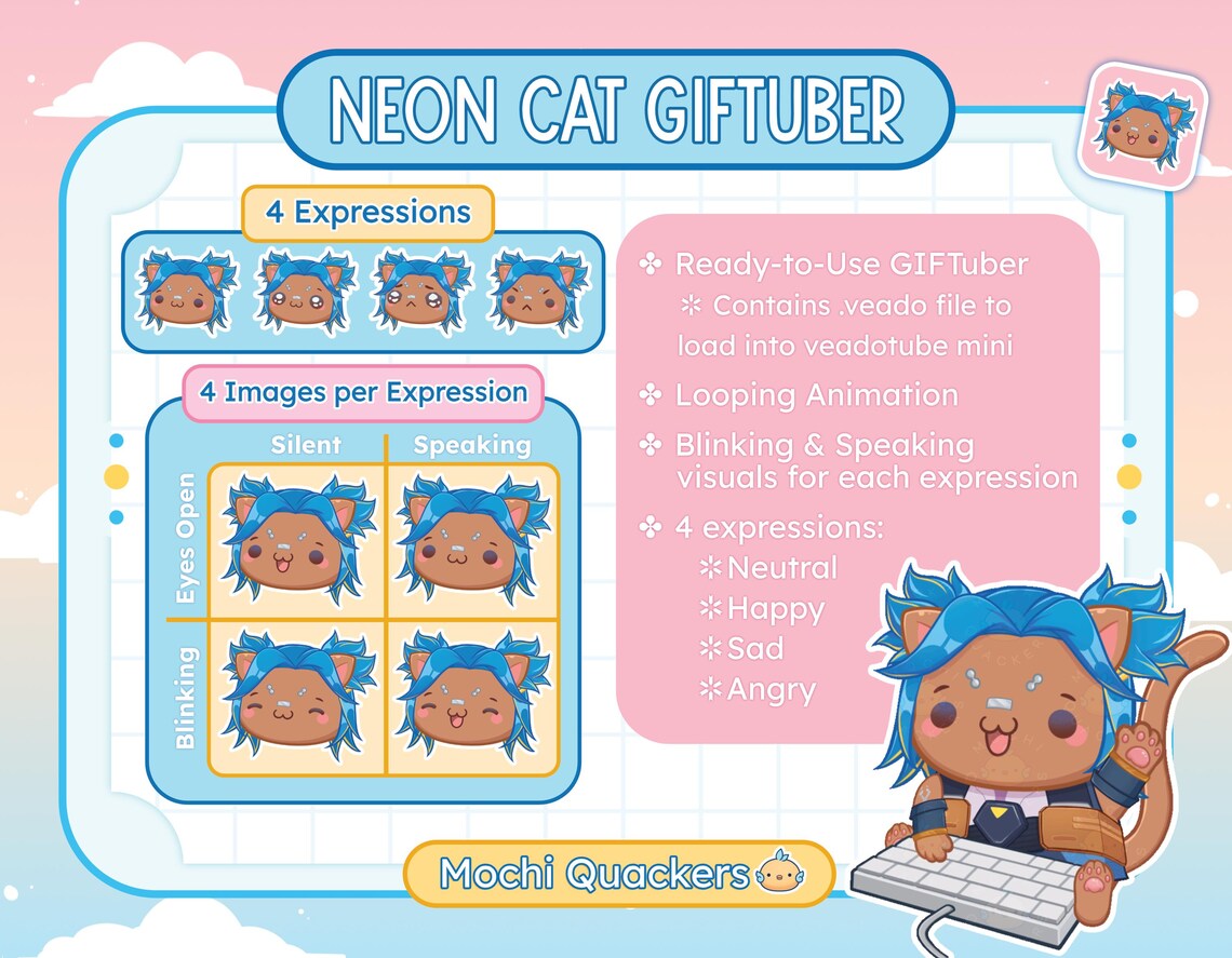 Valorant Neon Cat Giftuber for Streaming, 4 Expressions! | Ready to Use ...