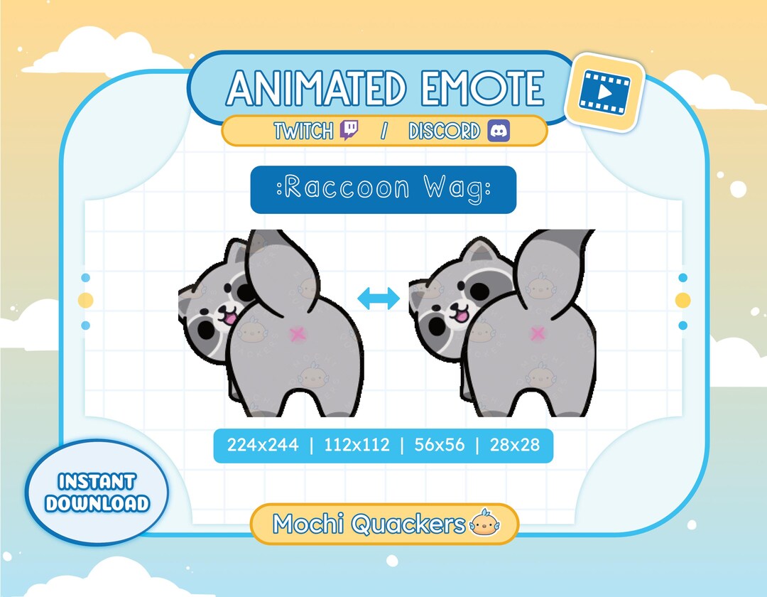 ANIMATED Emote | Raccoon Wag Emote for Twitch & Discord, 4 .gif Sizes ...