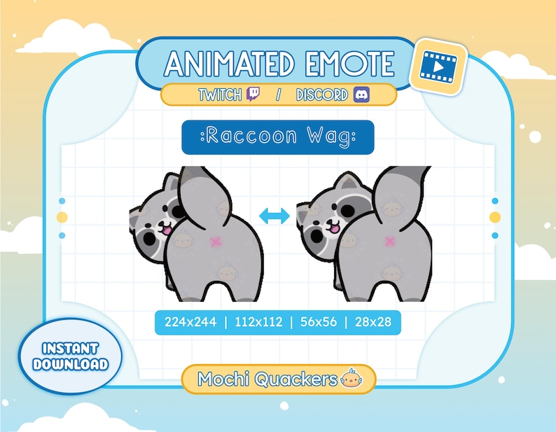 ANIMATED Emote | Raccoon Wag Emote for Twitch & Discord, 4 .gif Sizes ...