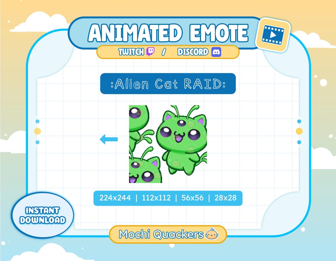 ANIMATED Emote | Green Alien Cat Raid Emote | Twitch & Discord Emoji, 4 ...