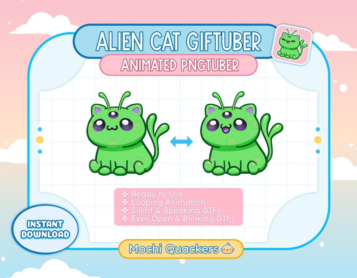 Animated Pngtuber - Green Alien Cat PNG Tuber | Veadotube, Twitch ...