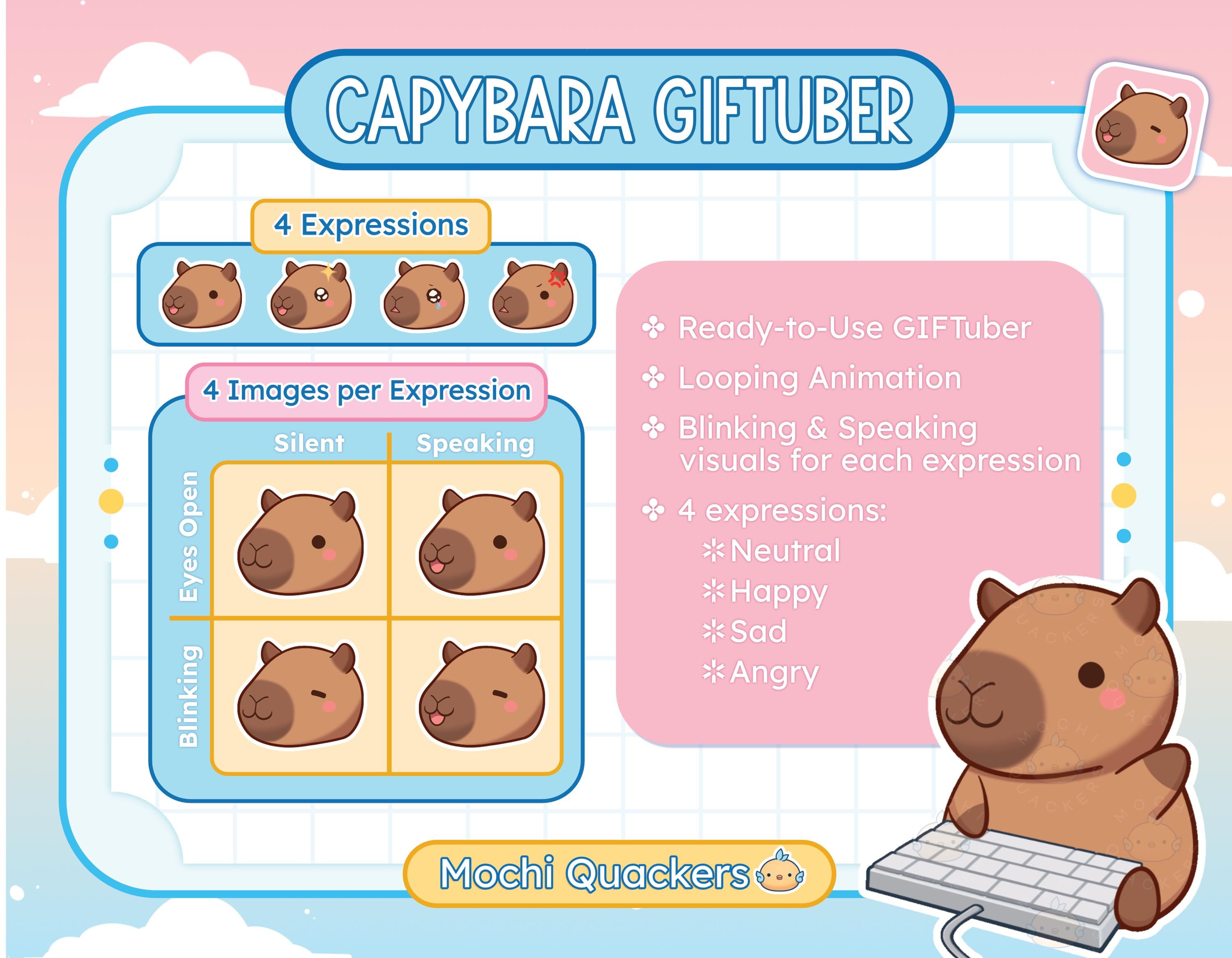 Animated Capybara Pngtuber for Streaming, 4 Expressions! | Ready to Use ...