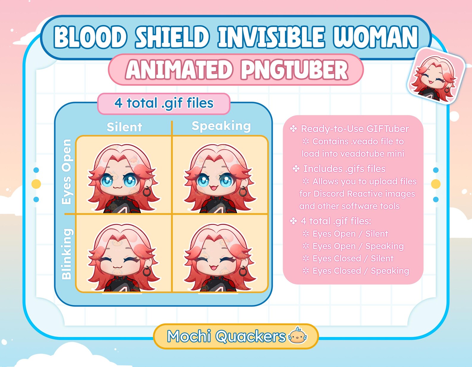 Animated Pngtuber | Red Invisible Woman Blood Shield | Veadotube ...