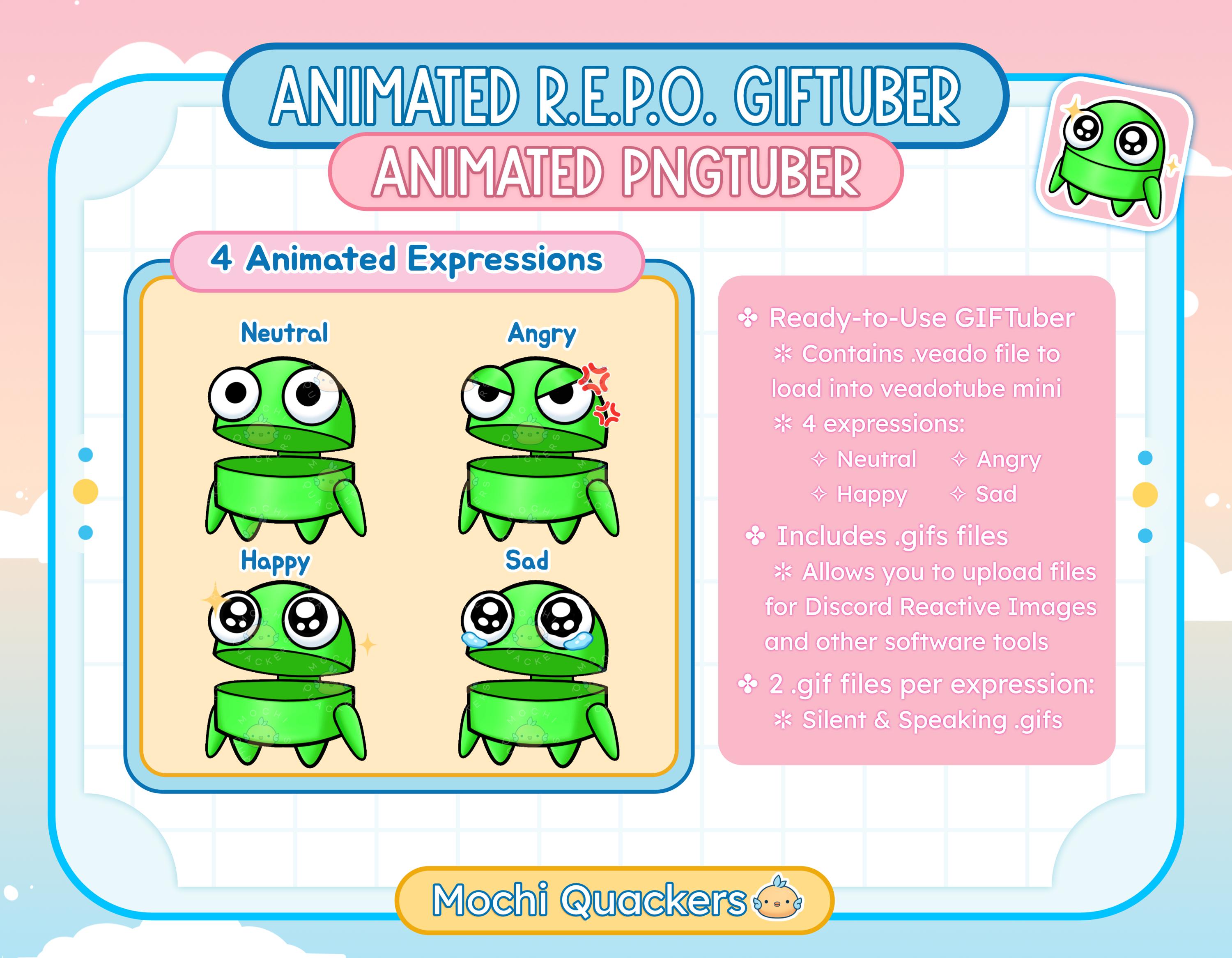 Animated Green REPO Pngtuber / Giftuber | 4 Expressions, Ready-to-use ...