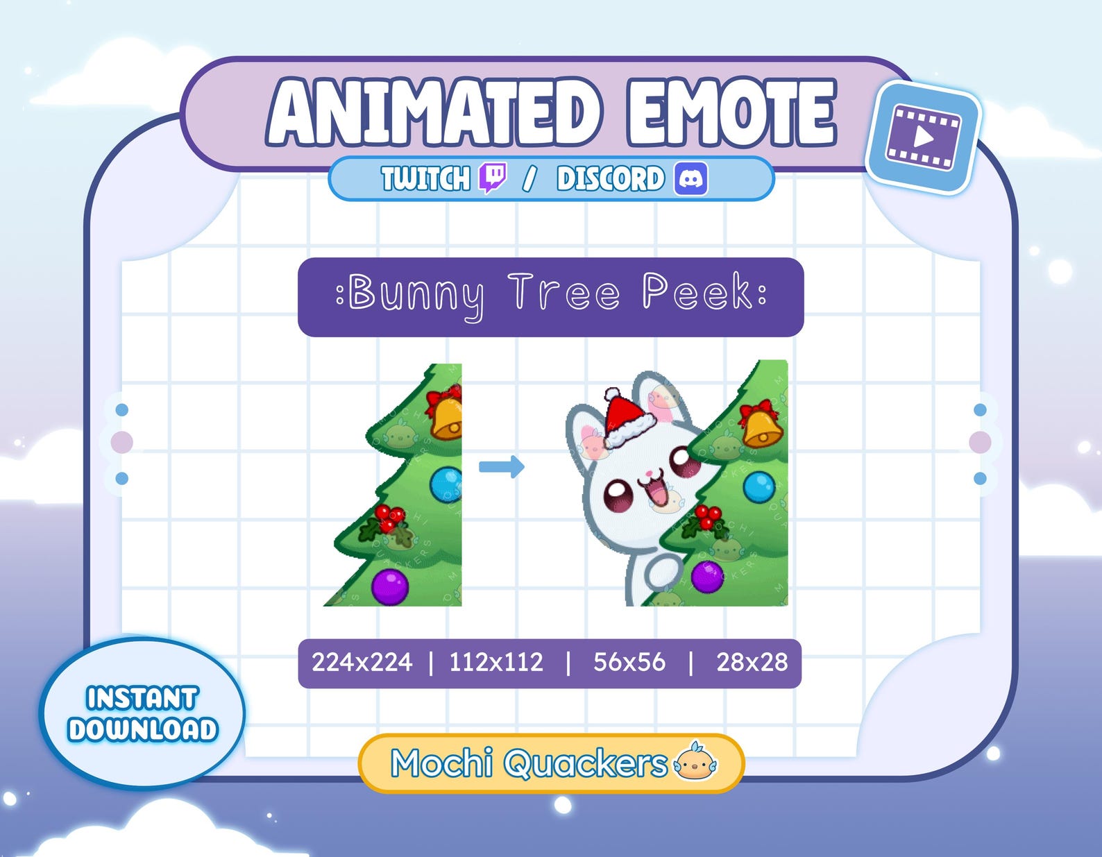 Animated Emote | White Bunny Emote - Tree Peek | Christmas Rabbit Emoji ...
