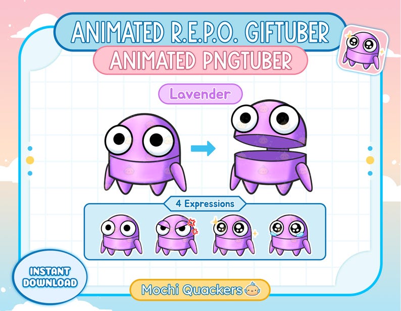 Animated R.E.P.O. Pngtuber | Lavender REPO Model, 4 Expressions ...