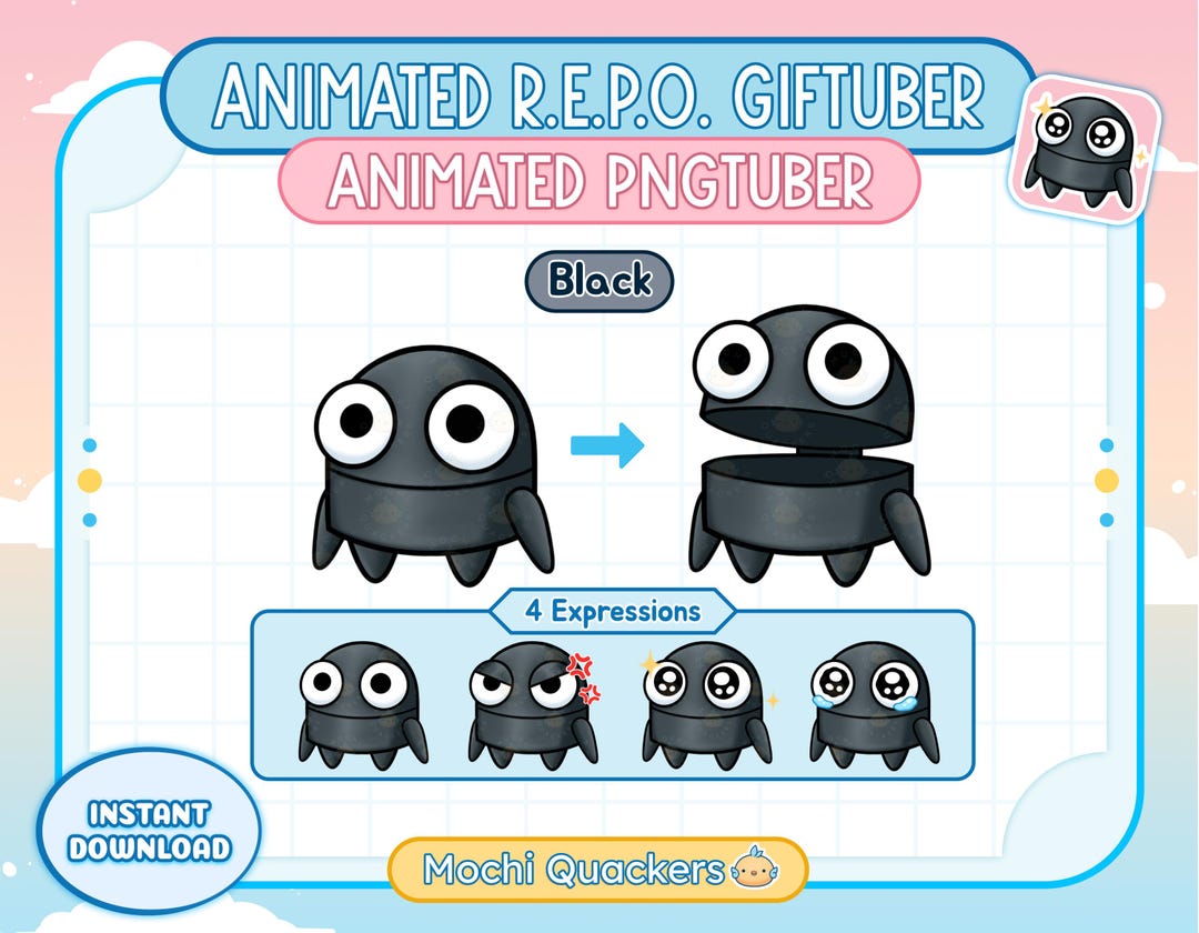 Animated Black REPO Pngtuber | 4 Expressions, Veadotube Ready-to-use ...