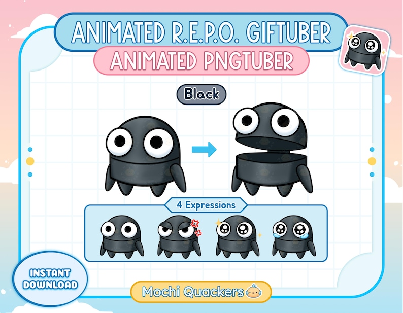 Animated Black REPO Pngtuber | 4 Expressions, Veadotube Ready-to-use ...