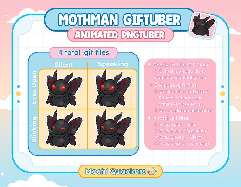 Animated Mothman Pngtuber | Cryptid PNG Tuber, Twitch Giftuber ...