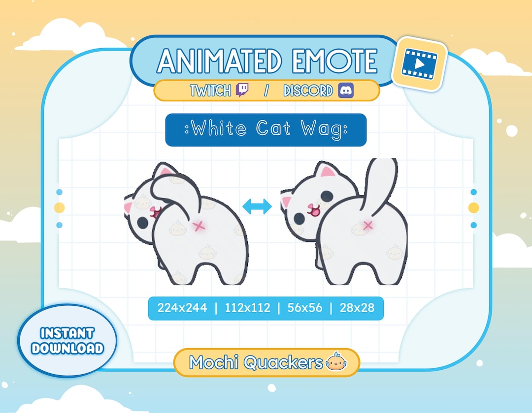 ANIMATED Cat Emote | White Kitty Wag Emote for Twitch & Discord, 4 .gif ...
