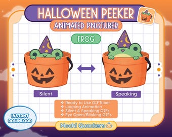 ANIMATED Pngtuber | Halloween Wizard Frog Pngtuber Peeker | Green ...