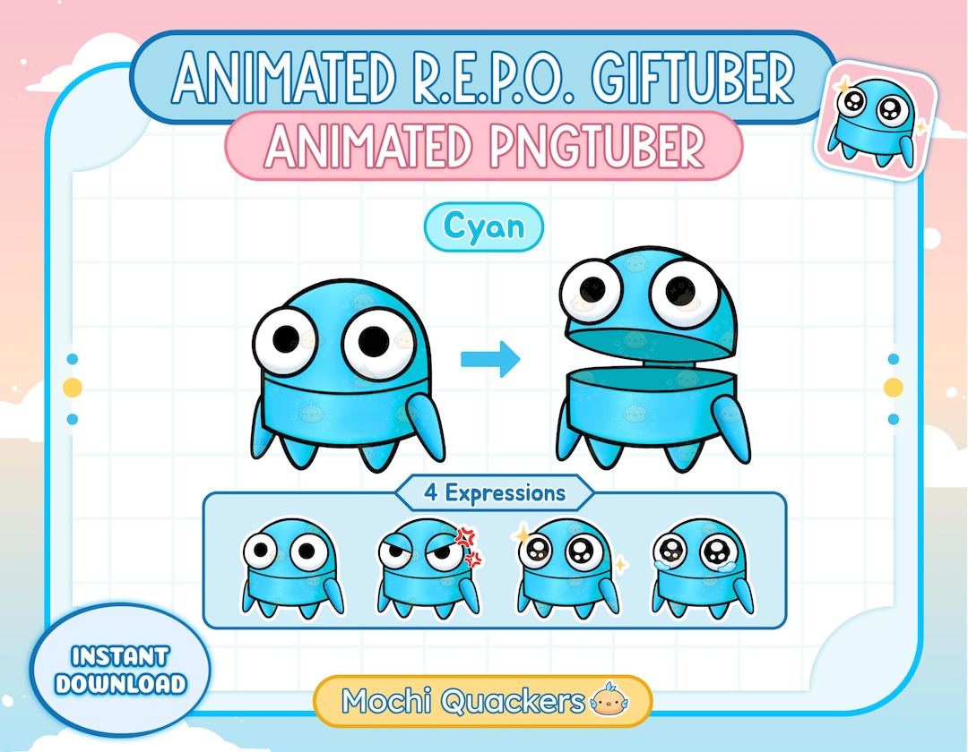 Animated Pngtuber | Cyan REPO PNG Tuber | 4 Expressions, Ready-to-use ...