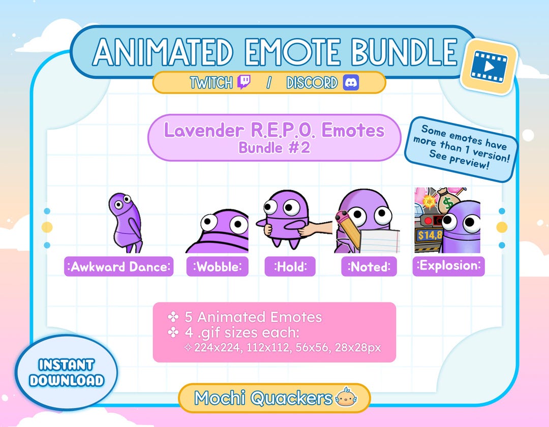 Lavender REPO Animated Emote Pack | Twerk, Wobble, Hold, Noted, Cart ...