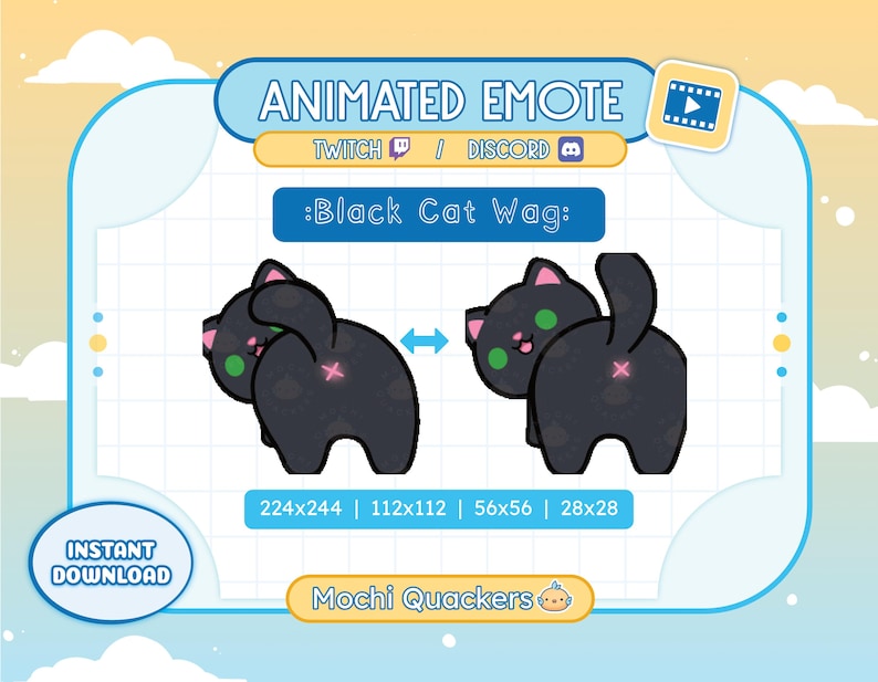 ANIMATED Cat Emote | Black Kitty Wag Emote for Twitch & Discord, 4 .gif ...