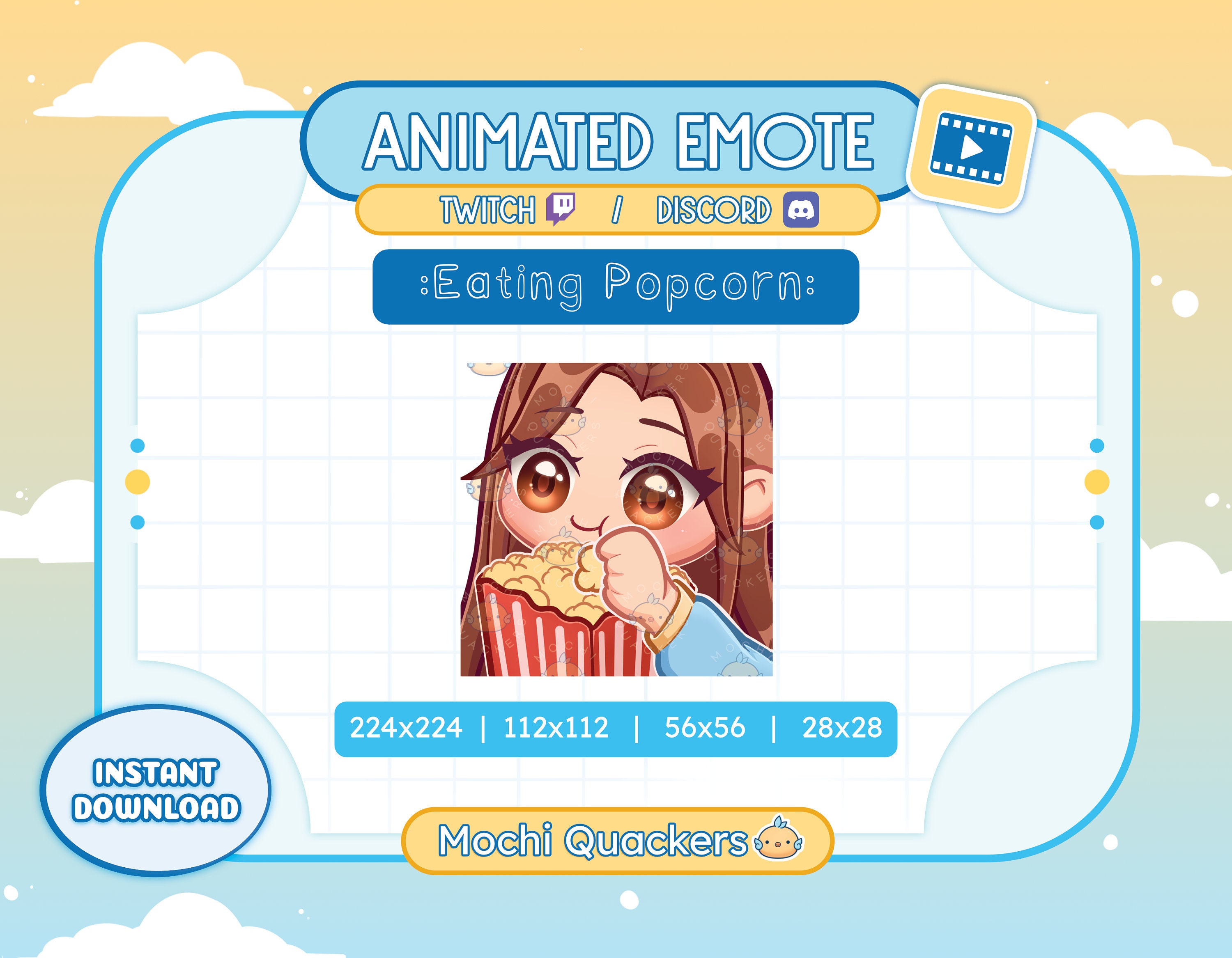 ANIMATED EMOTE Girl Eating Popcorn Emote for Twitch & Discord, Includes ...