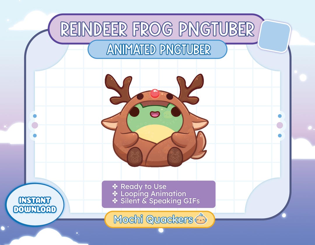 ANIMATED Pngtuber | Christmas Frog Reindeer PNG Tuber | Ready-to-use ...