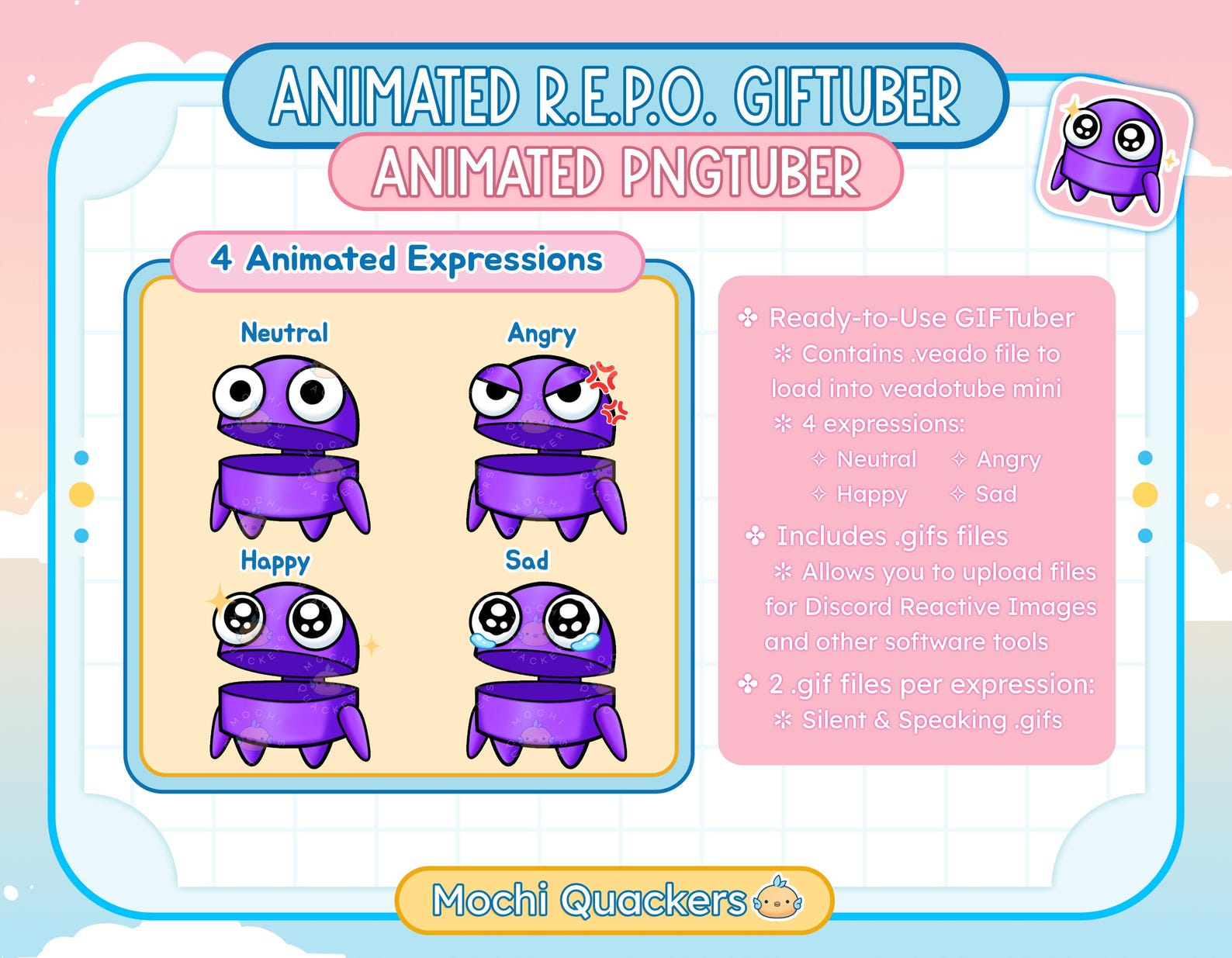 Animated Pngtuber - Purple R.E.P.O. Bot | Twitch Veadotube Avatar, 4 ...