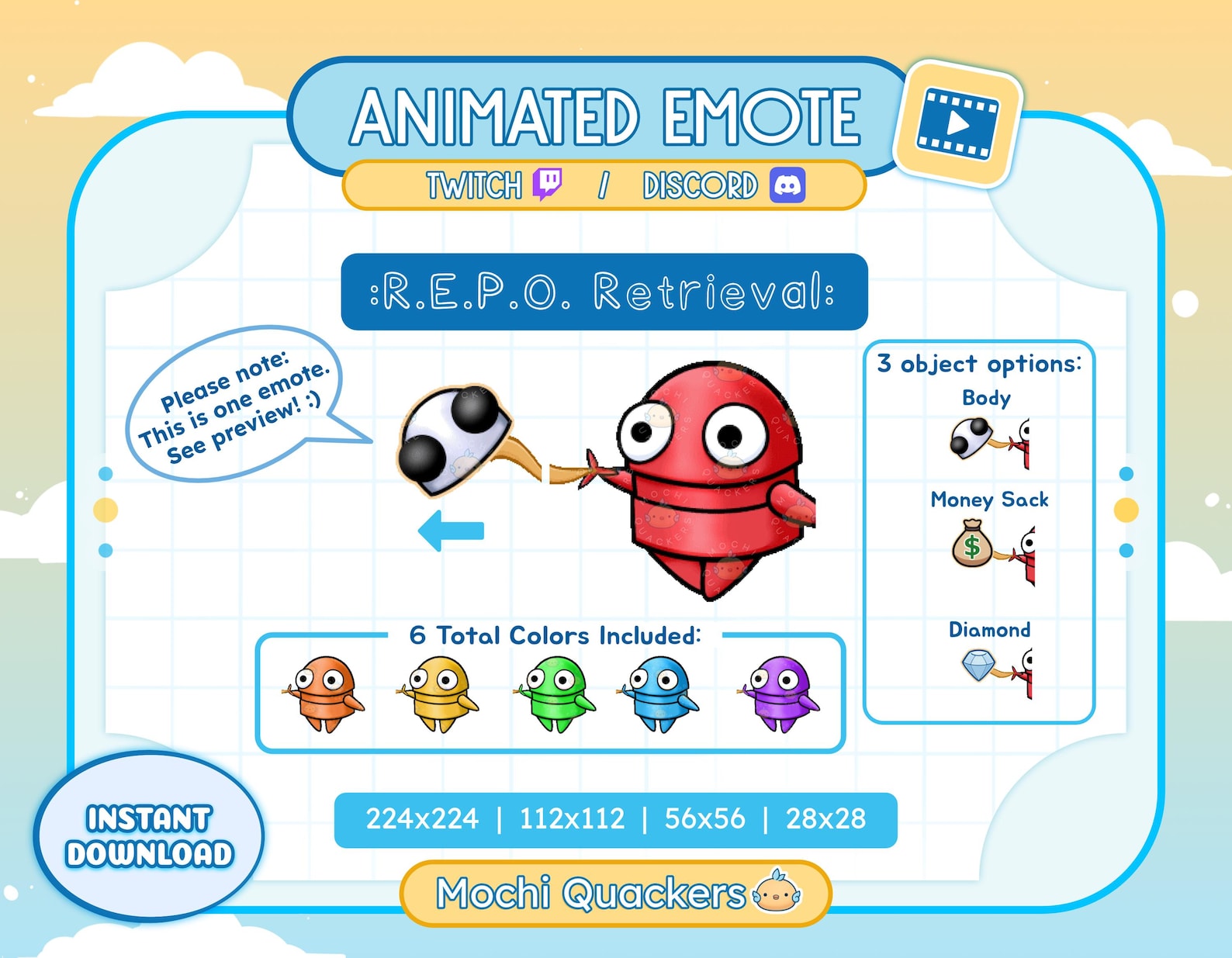 Animated REPO Emote - R.E.P.O. Retrieve Body, Diamond, Money for Twitch ...