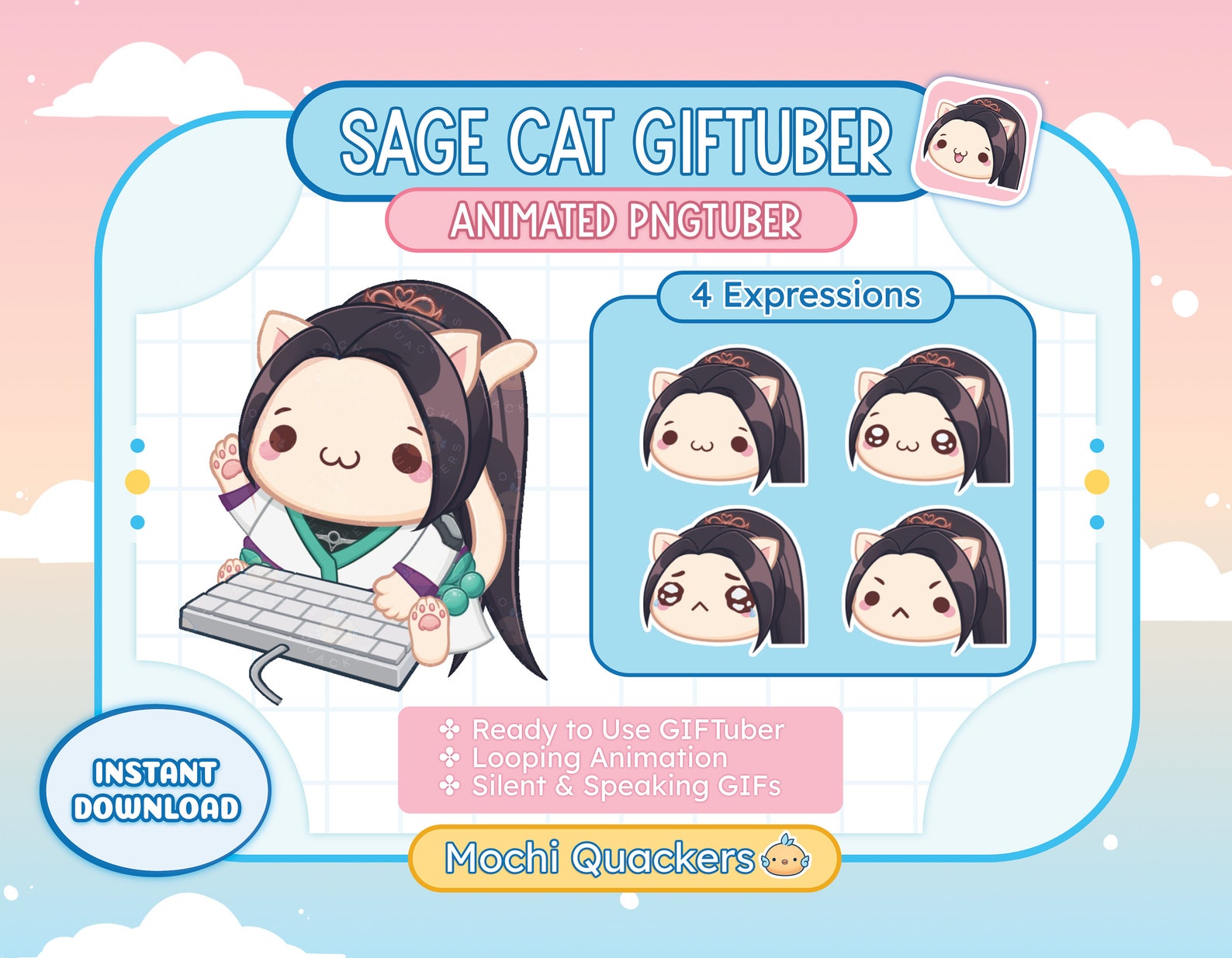 Animated Valorant Sage Pngtuber Model, 4 Expressions | Cat Giftuber ...