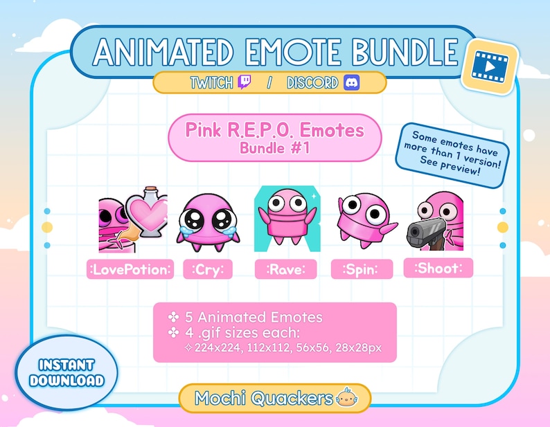 Animated Emote Bundle | Pink REPO: Love Potion, Cry, Rave, Spin, Shoot ...