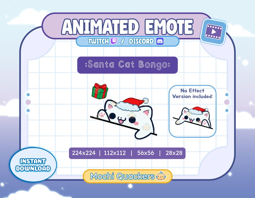 ANIMATED Emote | Christmas Santa Cat Bongo | Chibi Kitty Present ...