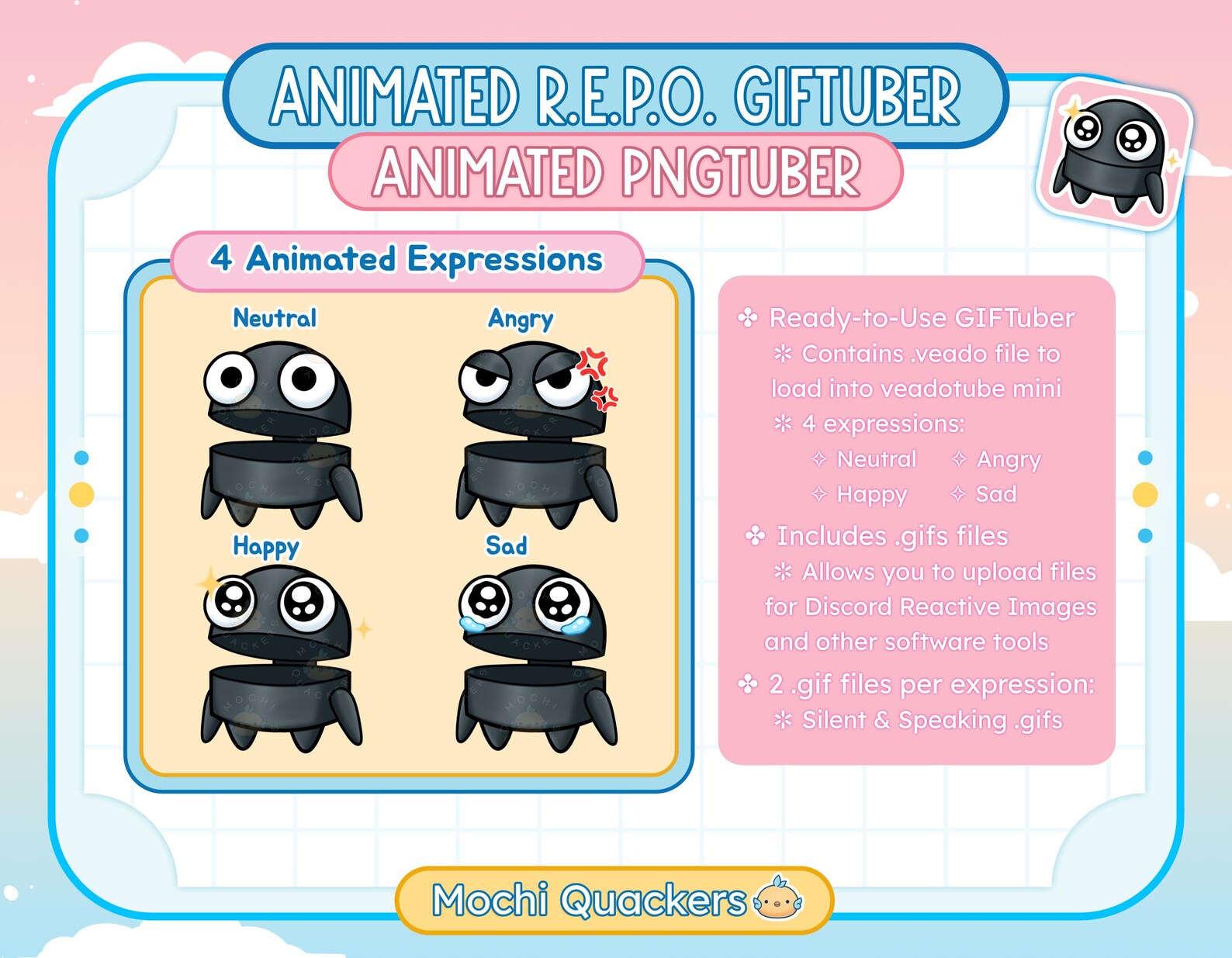 Animated Black REPO Pngtuber | 4 Expressions, Veadotube Ready-to-use ...