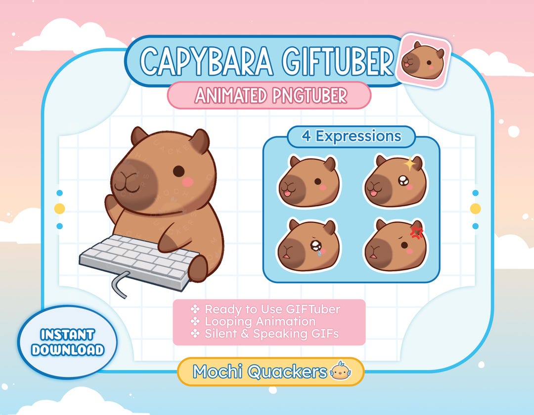 Animated Capybara Pngtuber for Streaming, 4 Expressions! | Ready to Use ...