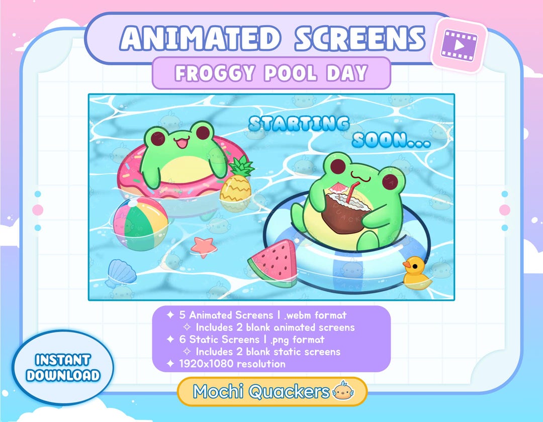 Animated Screens for Streaming | Frog Pool Party Theme | Froggy Summer ...