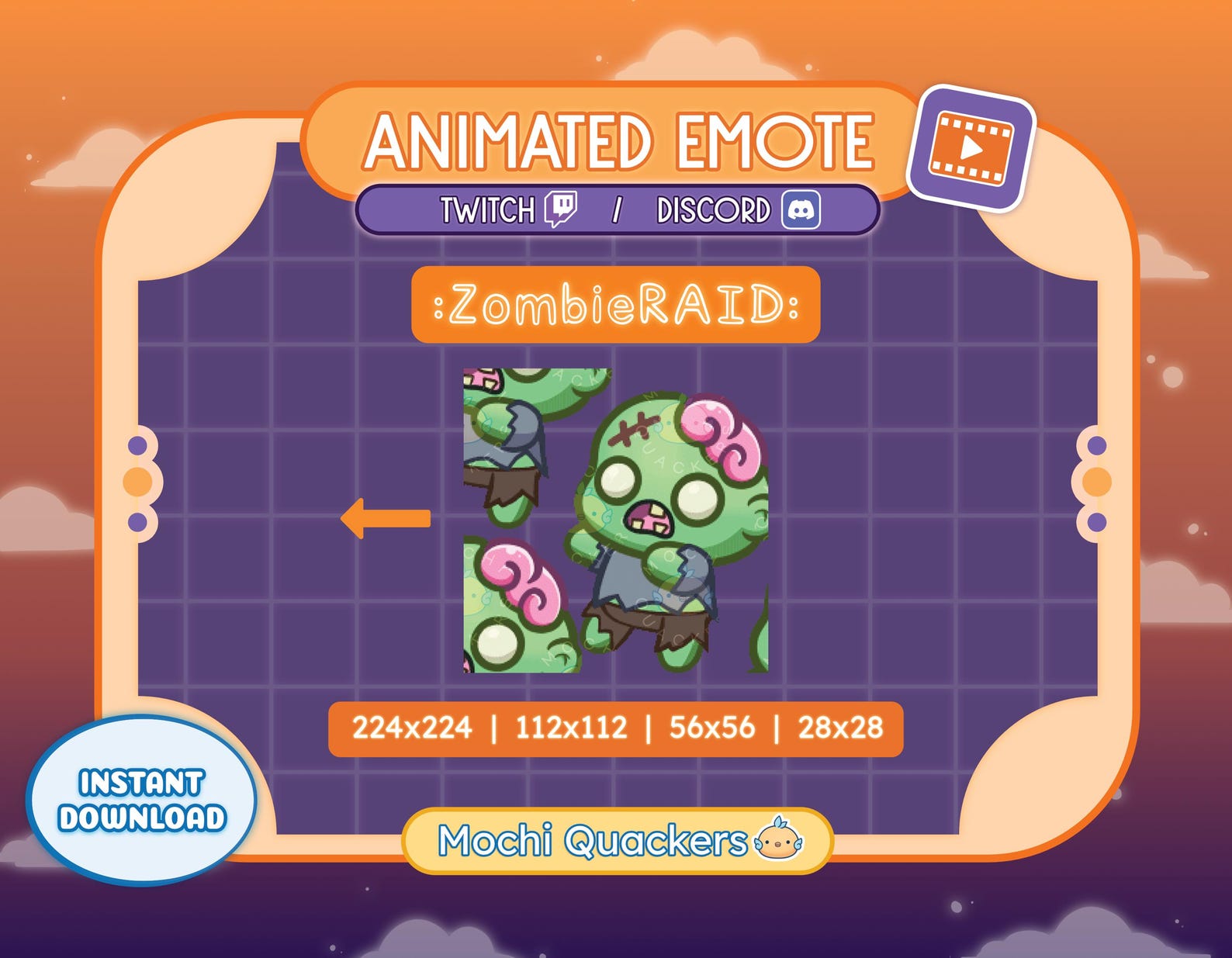 ANIMATED Zombie RAID for Twitch & Discord, 4 .gif Sizes | Streamer ...