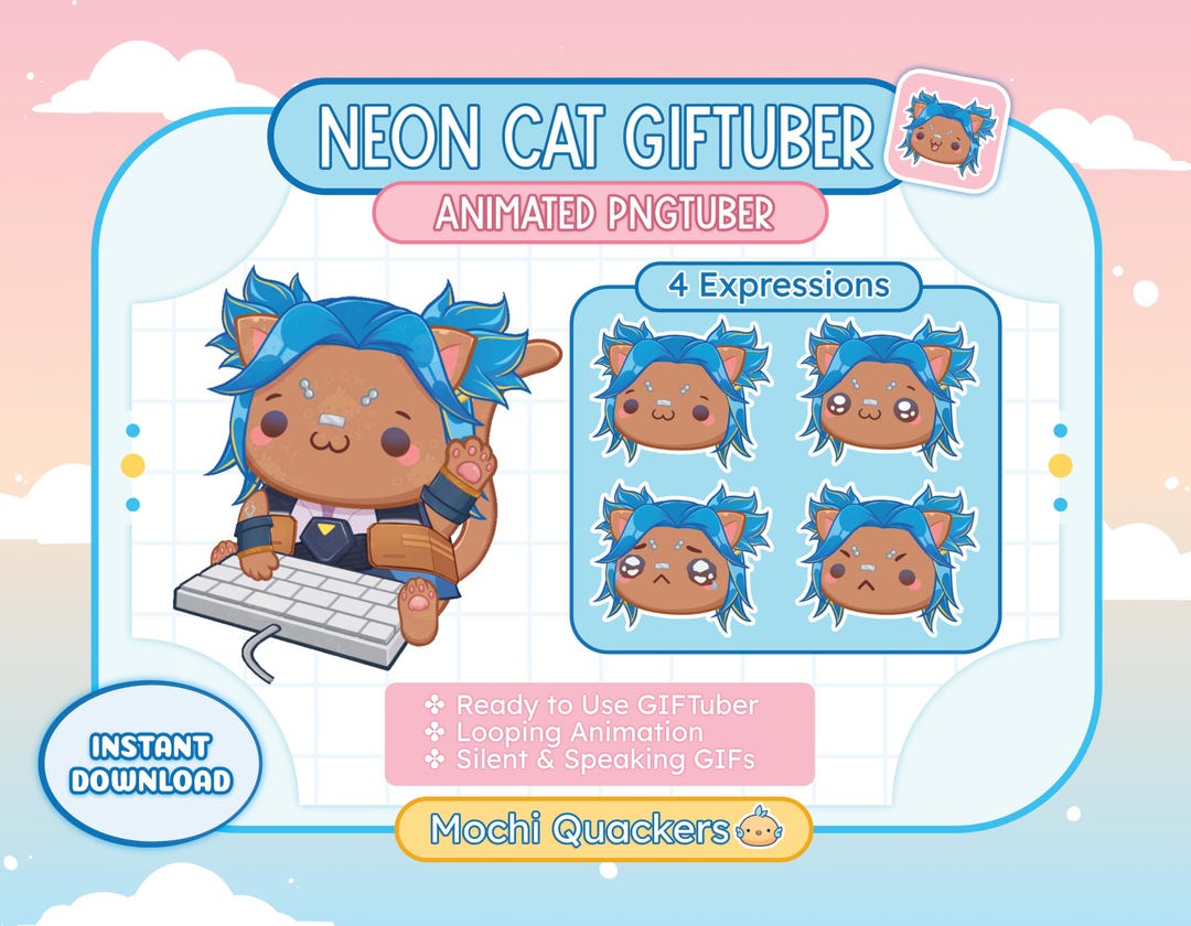 Valorant Neon Cat Giftuber for Streaming, 4 Expressions! | Ready to Use ...