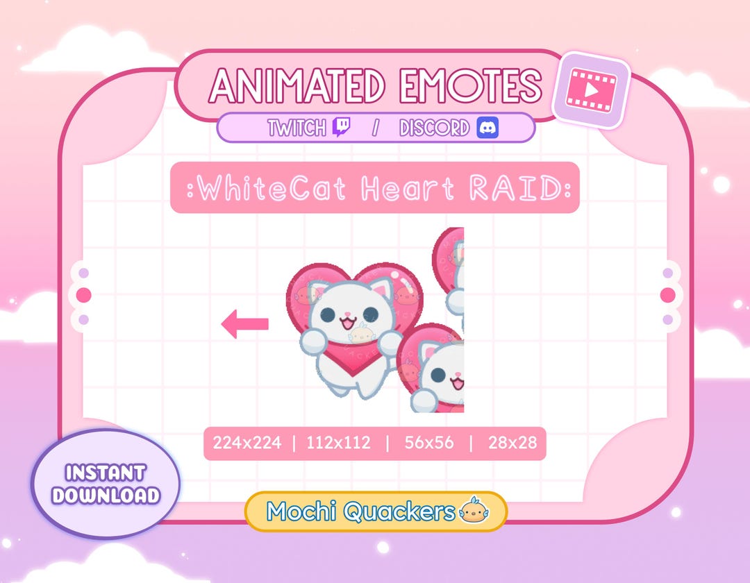 Valentine's Animated Emote | White Cat Heart Raid | Funny Love Twitch ...