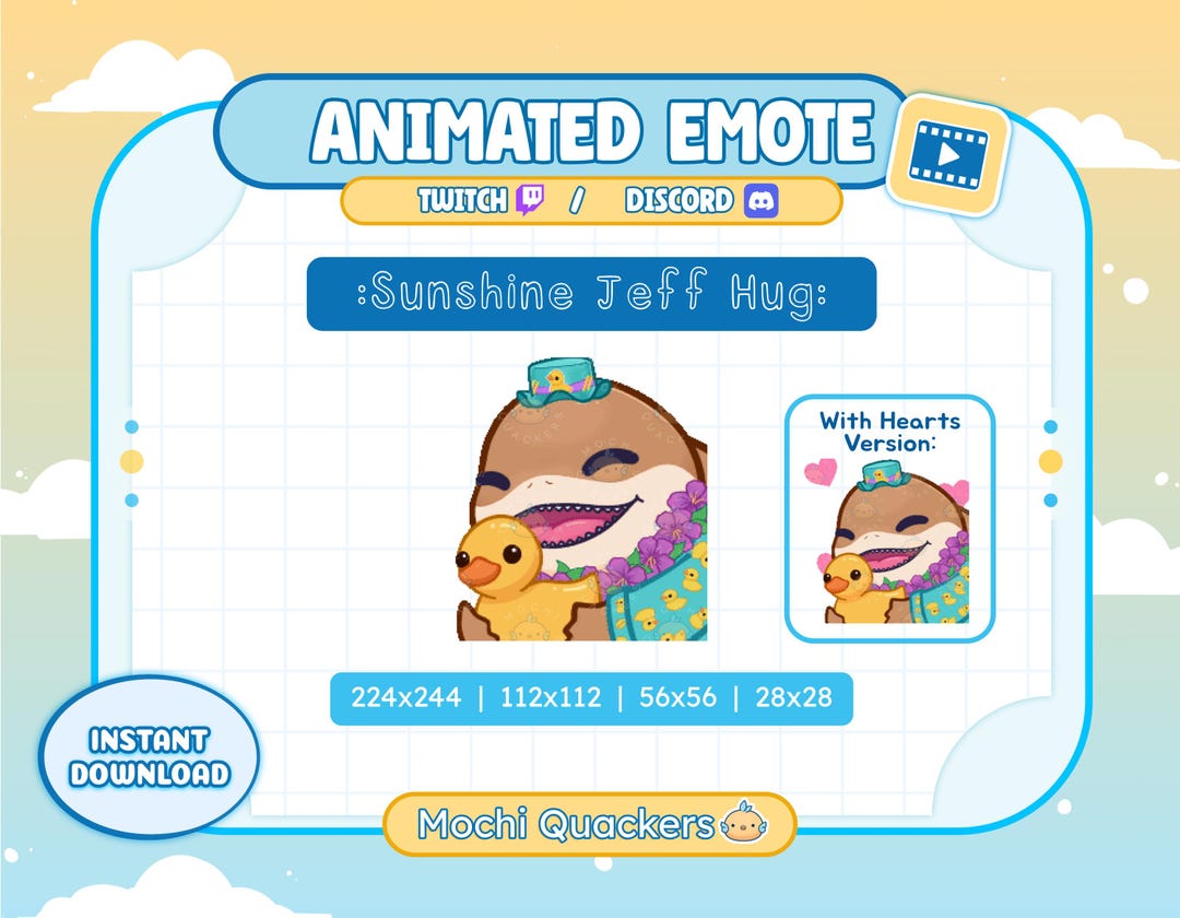 Animated Emote | Sunshine Jeff Hug Cuddle | Summer Land Shark Emoji ...