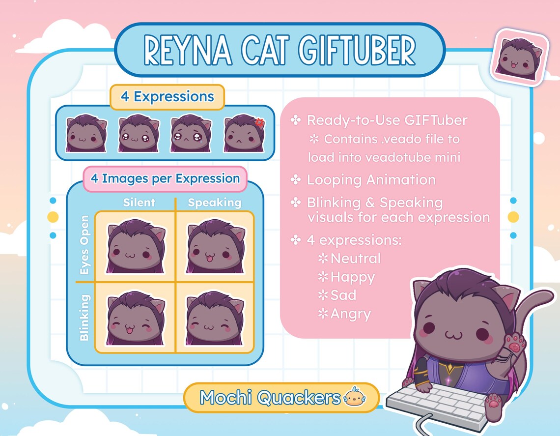 Valorant Reyna Cat Animated Pngtuber, 4 Expressions, Ready-to-use Veado ...