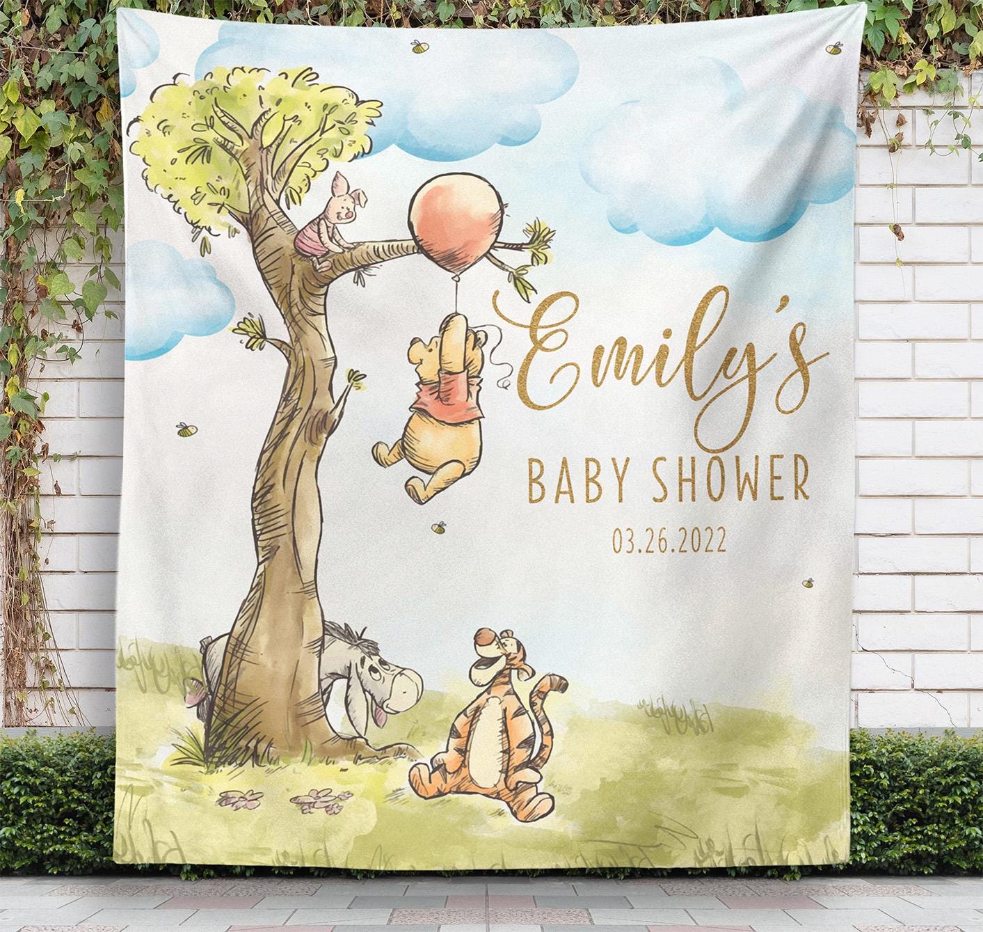 Winnie the Pooh Baby Shower Backdrop Personalized Banner - Etsy