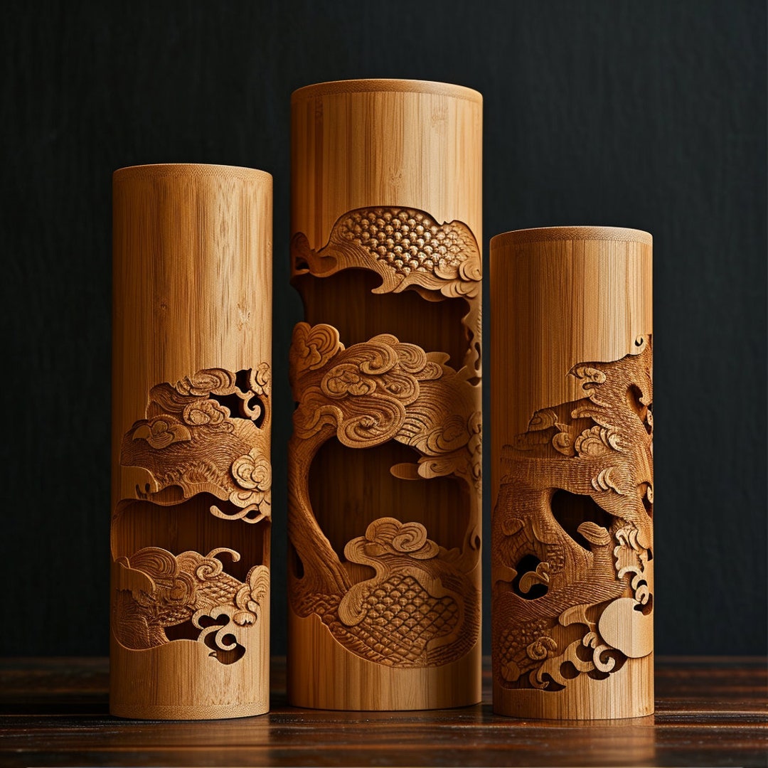 Three-dimensional Wood Carving Cylinder, Bamboo Tube - Etsy