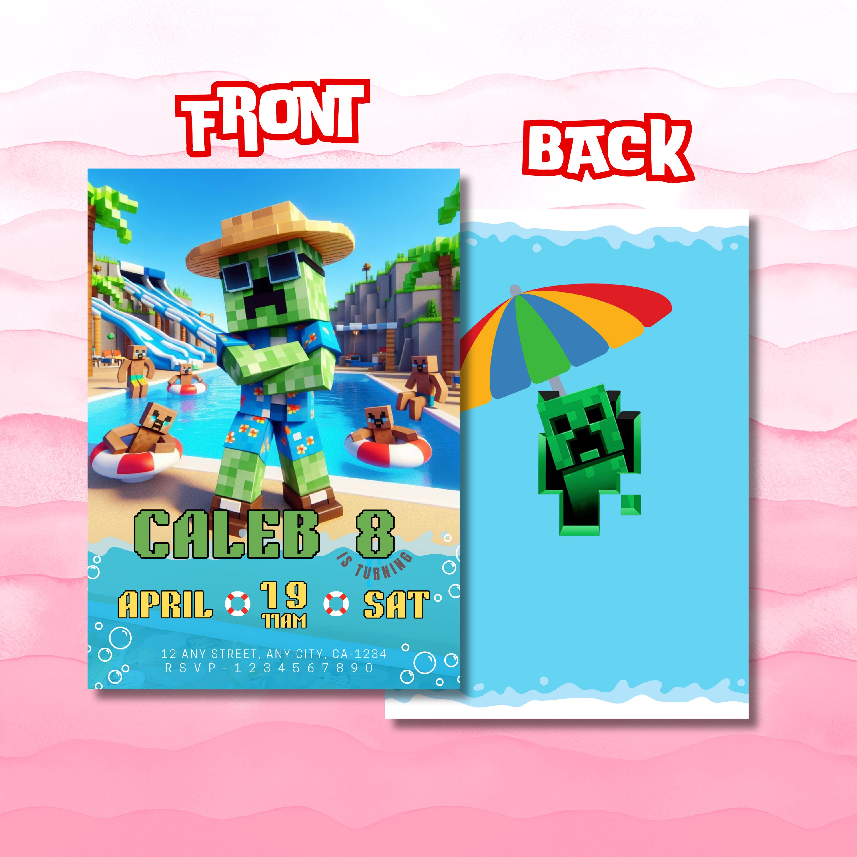 Minecrafter Creeper Pool Party Invitation, Creeper Pool Party Invite ...