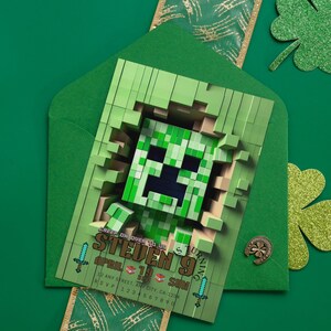 Minecrafter Birthday Invitation, Minecrafter Party, Creeper Invite ...