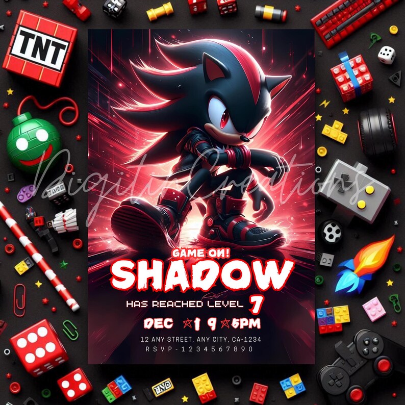 Editable Sonic Shadow Hedgehog Birthday Invitation, Shadow the Hedgehog ...