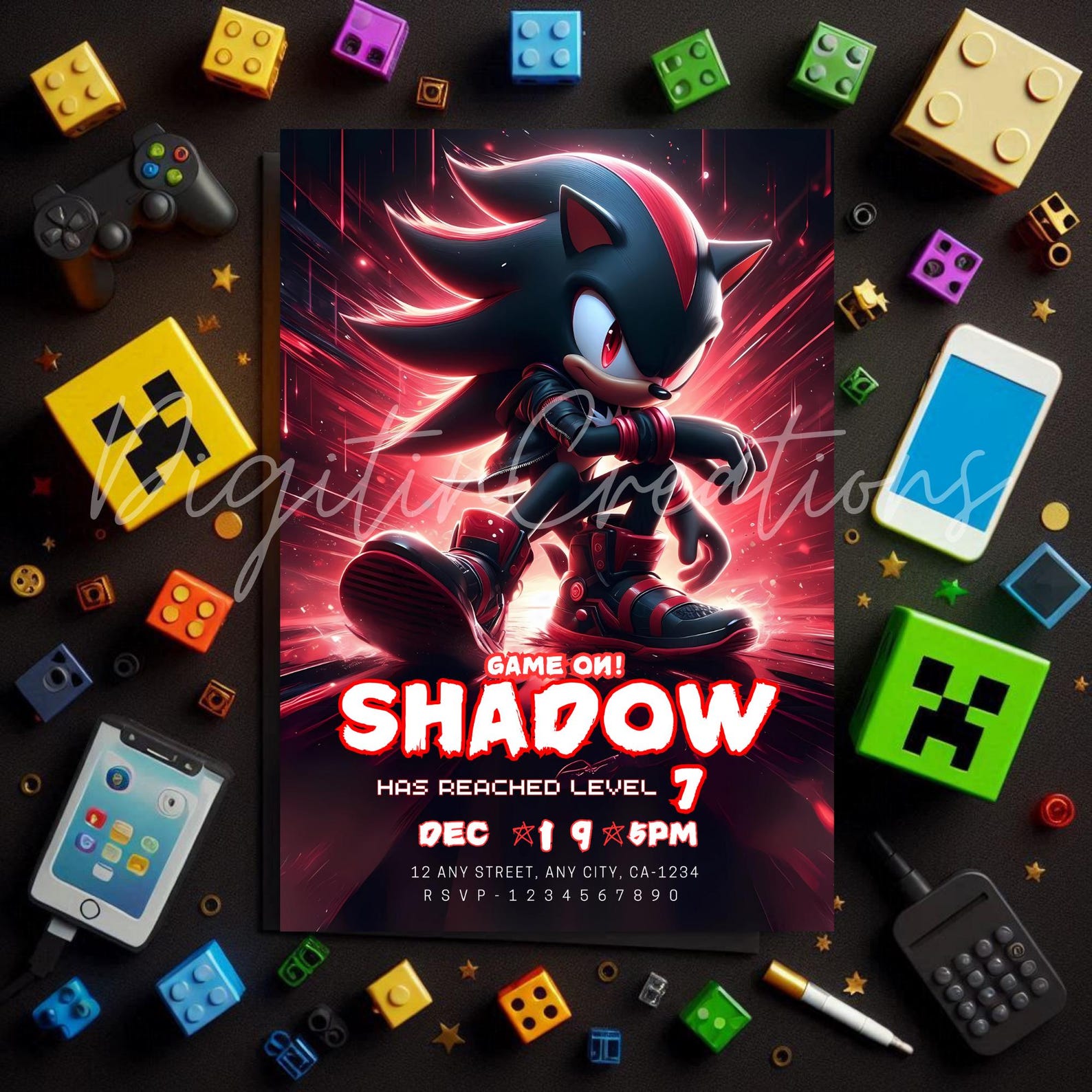 Editable Sonic Shadow Hedgehog Birthday Invitation, Shadow the Hedgehog ...