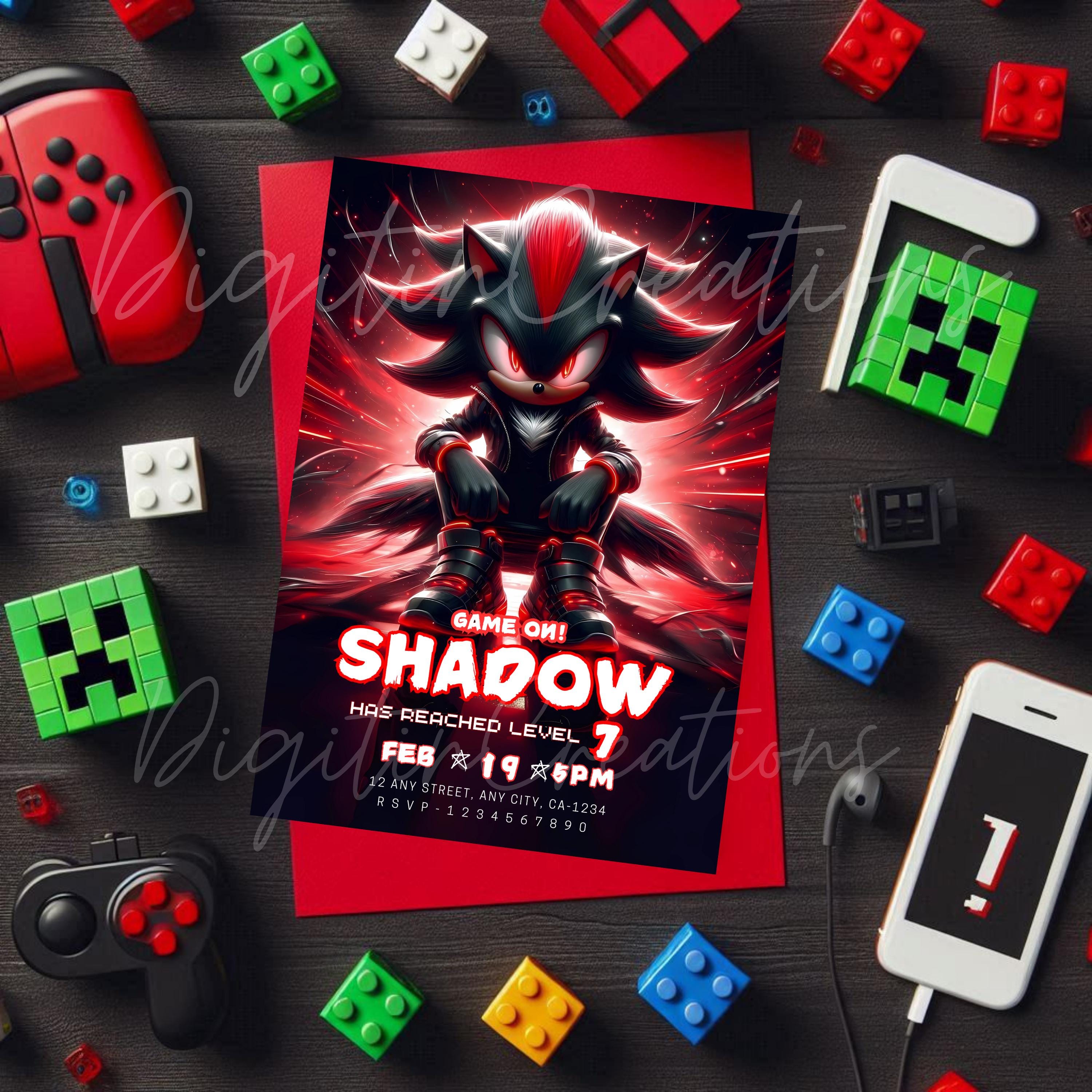 Sonic Shadow Hedgehog Birthday Invitation, Shadow the Hedgehog Birthday ...