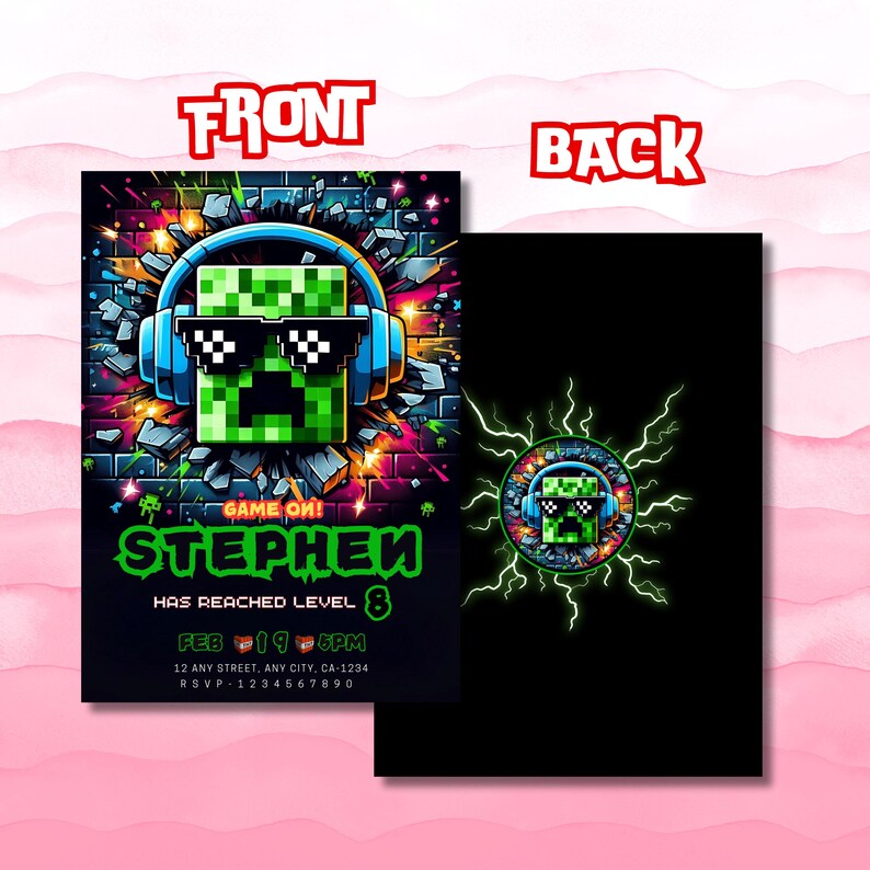 Minecrafter Creeper Birthday Invitation, Creeper Invitation ...