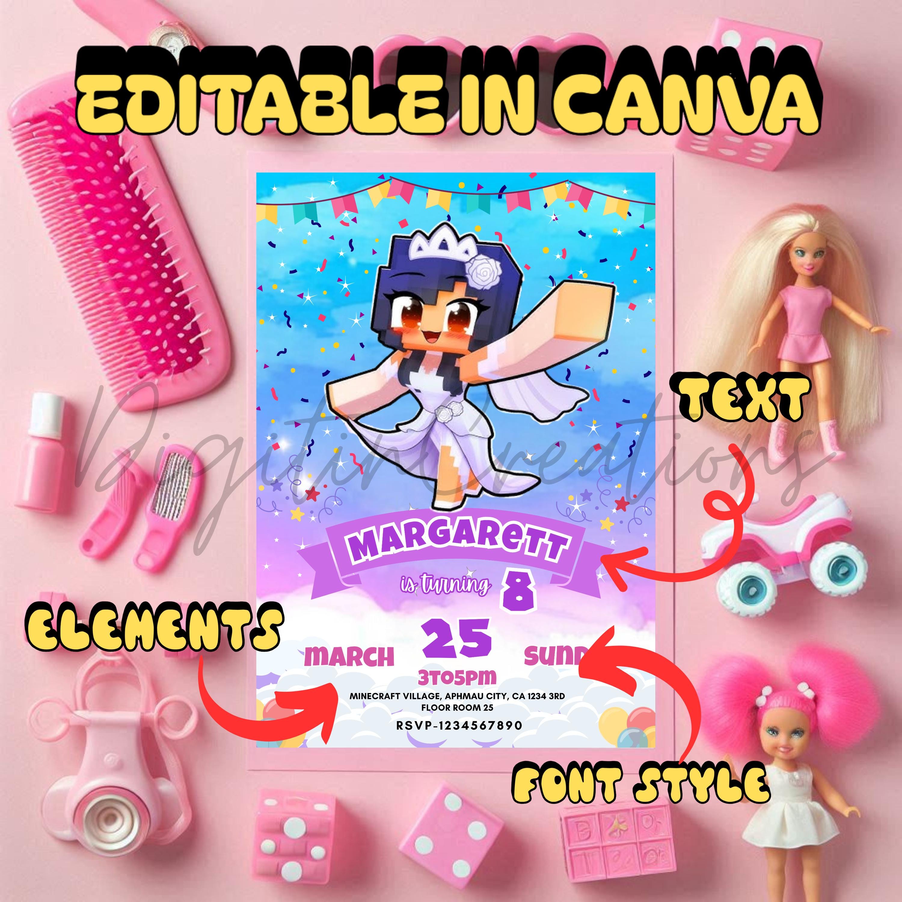Customizable Aphmau Birthday Invitation: Minecrafter Theme (digital ...