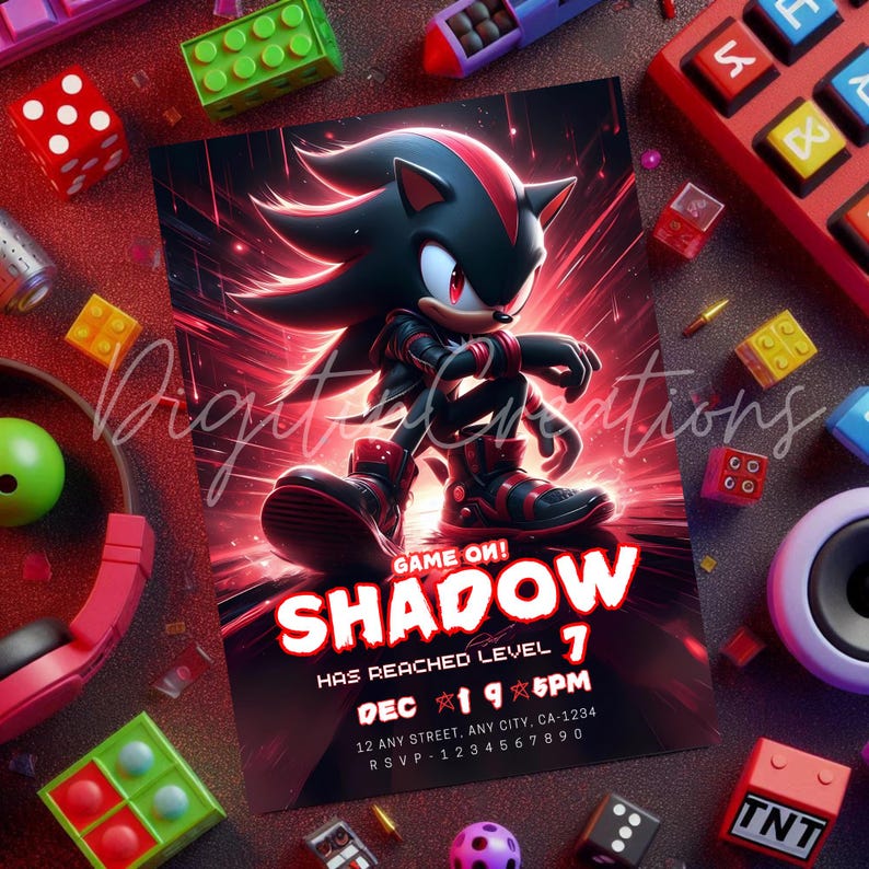 Editable Sonic Shadow Hedgehog Birthday Invitation, Shadow the Hedgehog ...